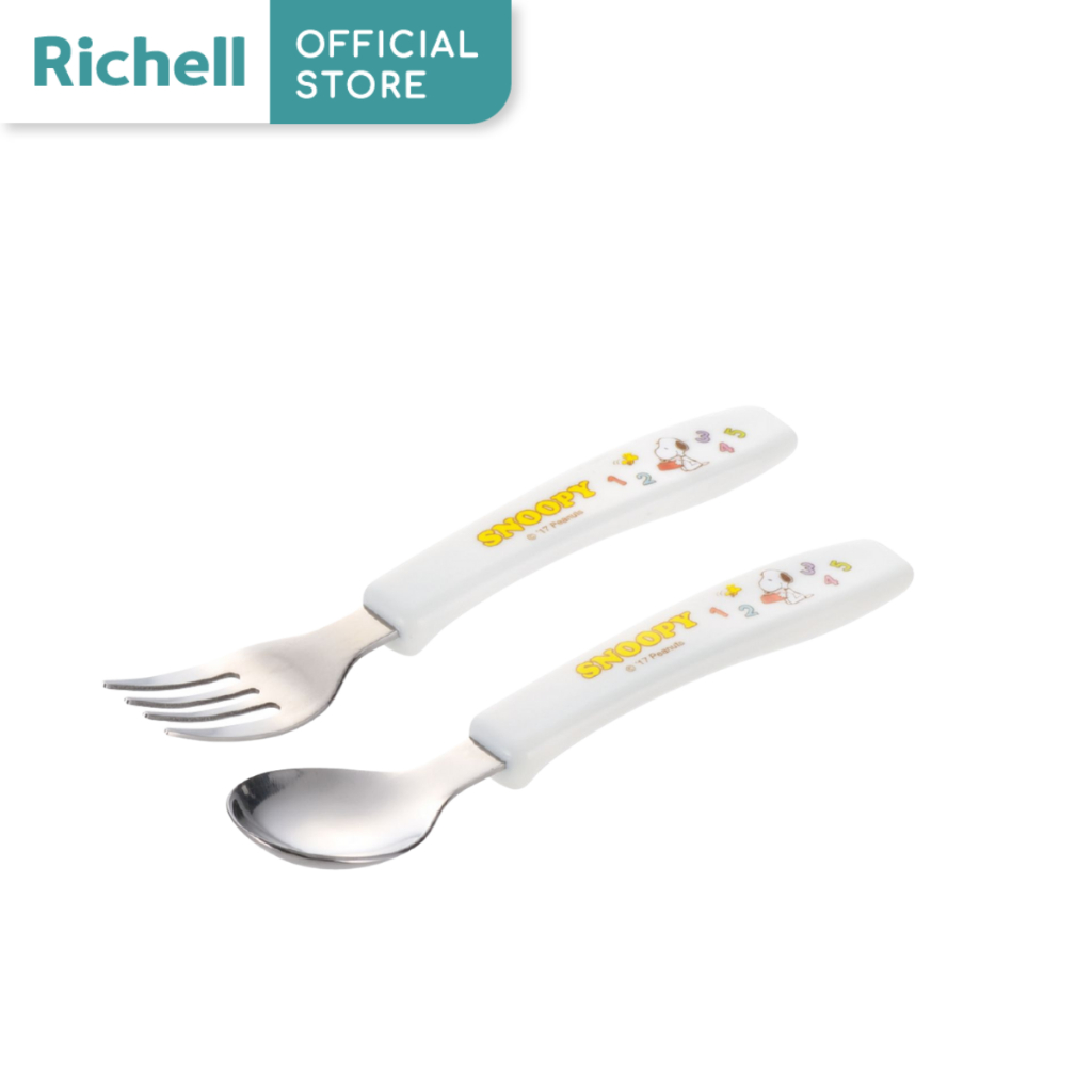 Richell(ริเชลล์) ชุดช้อนส้อมสแตนเลสรุ่นTLI(Training Learning Interesting) ที่ออกแบบมาให้มีองศา ...