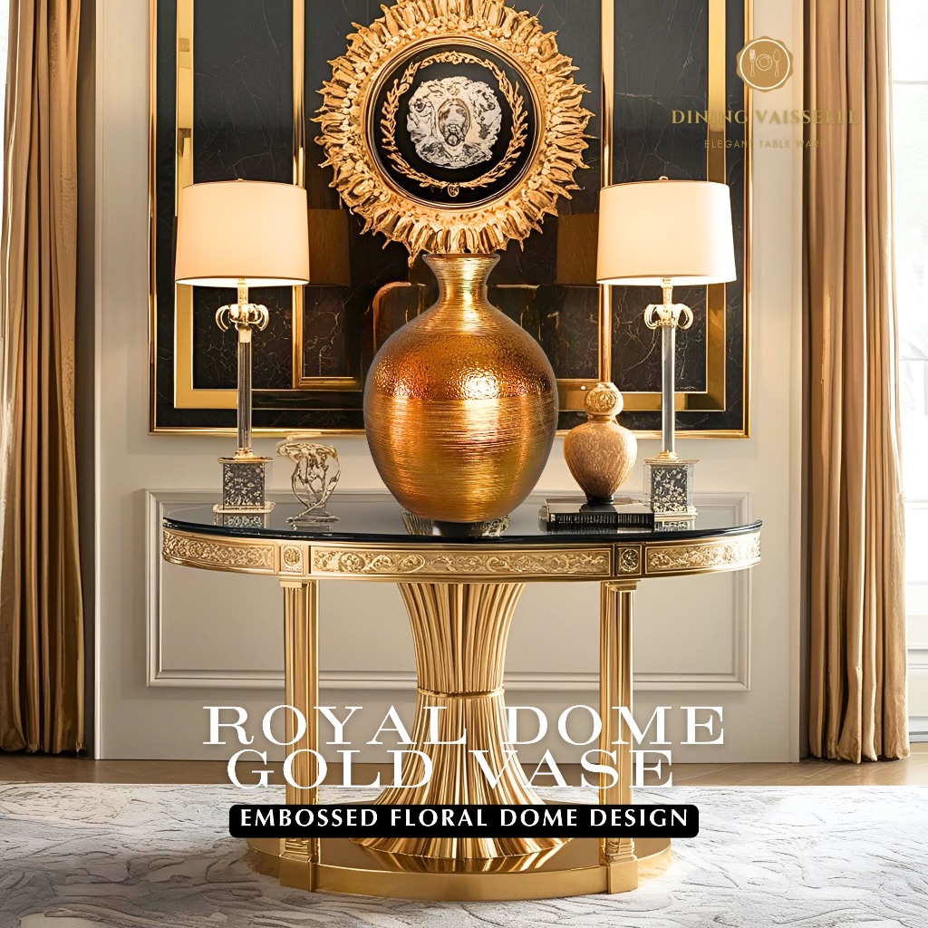 Royal Dome Gold Vase แจกันทรงโดมลายดอกนูน เคลือบทองหรู สไตล์ราชวงศ์ ...