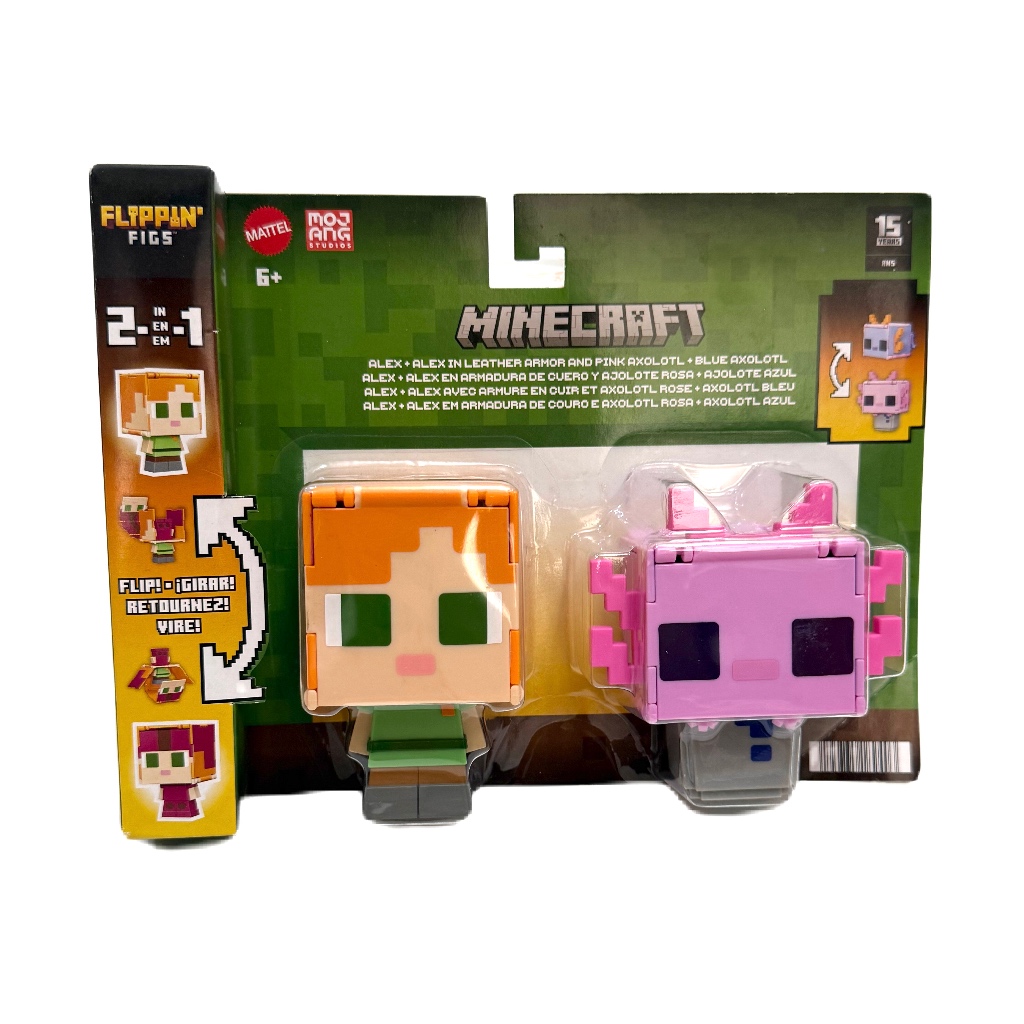 MATTEL Figure Minecraft Flippin' Figs Alex And Axolotl 2-Pack | Shopee ...