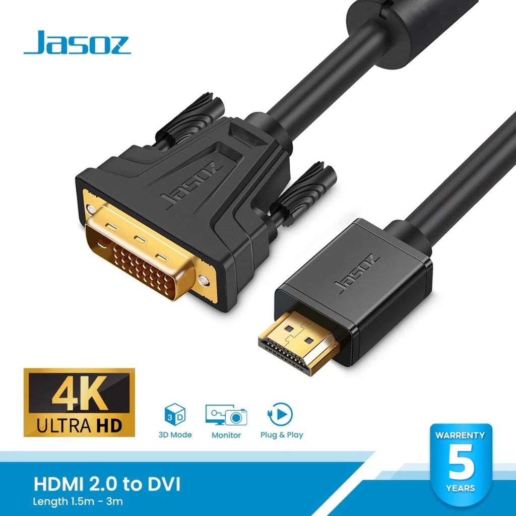 ⚡COD⚡Jasoz สาย HDMI to DVI 2.0 รองรับความชัดสูงสุด 4K @60Hz / FullHD 1. ...