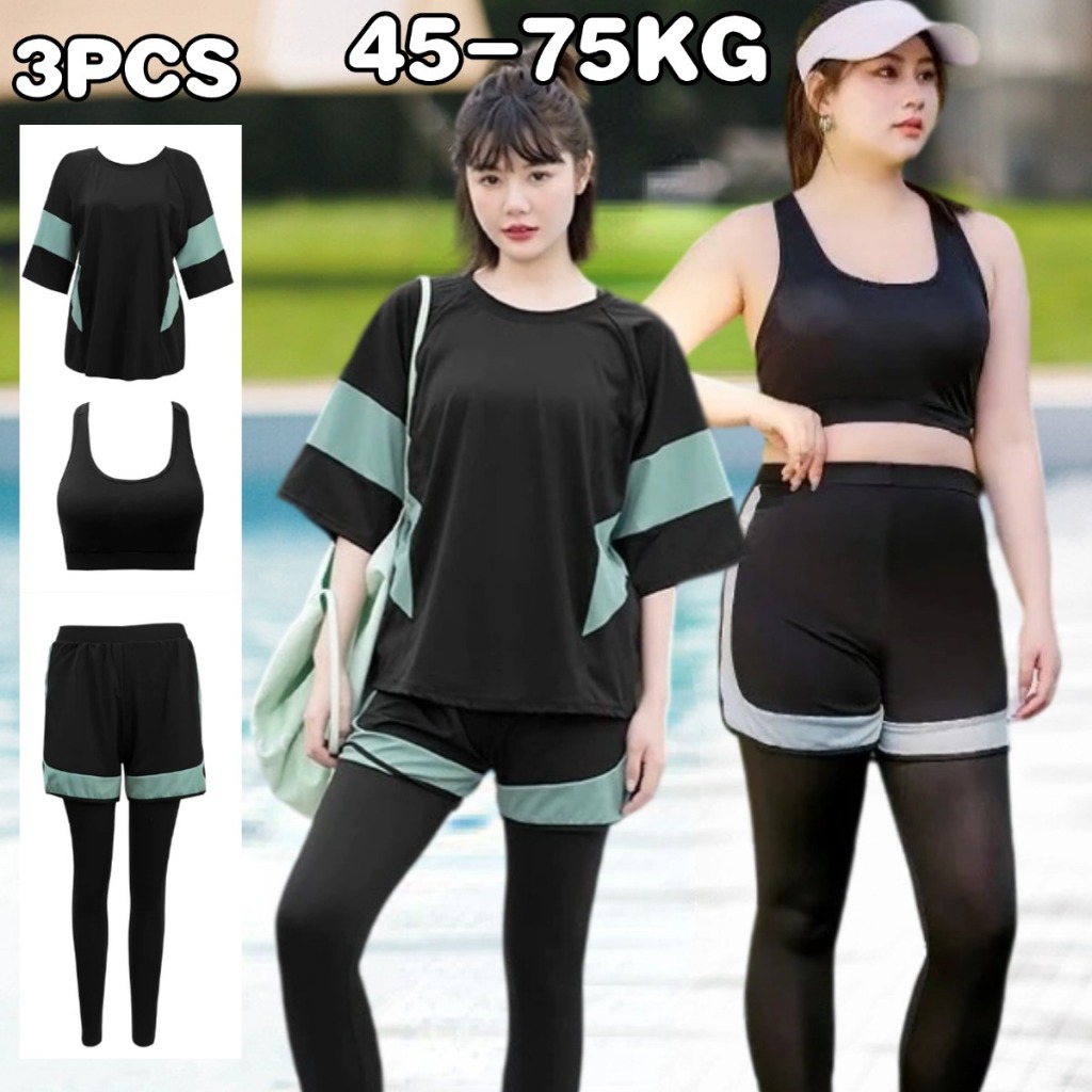 🌴45-75KG🌴ชุดว่ายน้ําผู้หญิง 3ชิ้น ชุดว่ายน้ําสาวอวบ มีฟองน้ำที่หน้าอกมี ทรงหลวม ชุดว่ายน้ํา สาว ...