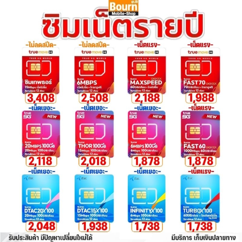 ซิมเทพ ซิมเน็ตรายปี ไม่ลดสปีด ทรู ธอร์ 15Mbps 6Mbps Fast60 Max60 | ดีแทค 100GB 6-20Mbps ...