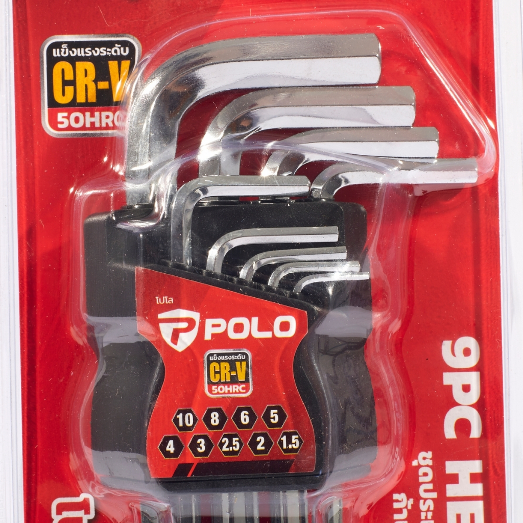 POLO ชุดประแจแอลหกเหลี่ยม ก้านยาวพิเศษ 9 ชิ้น ขนาด 1.5, 2, 2.5, 3, 4, 5, 6, 8, 10 มม. P561-2240 ...