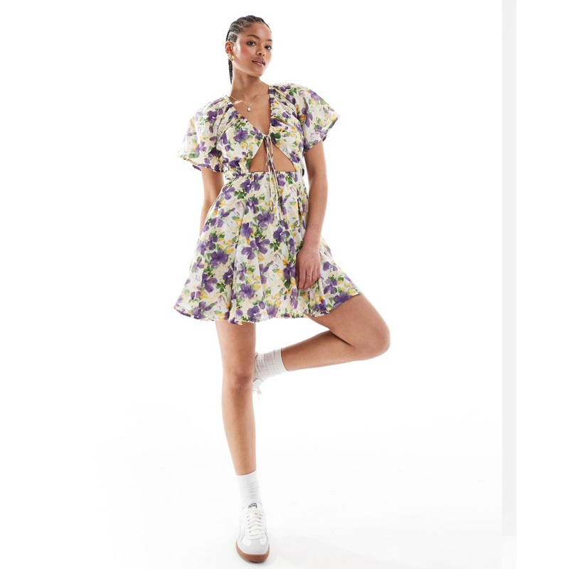 Asos Dress Cut out ชุดเดรส ลายดอก ไซส์ UK10 ไม่เคยใส่ | Shopee Thailand