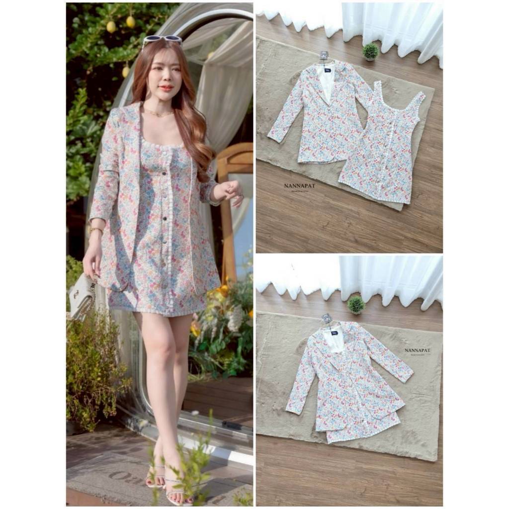 NANNAPAT set เดรส+เบเซอร์ ลายดอกน่ารักสดใส( รบกวนสอบถามการกดสั่งซื้อนะคะ) | Shopee Thailand