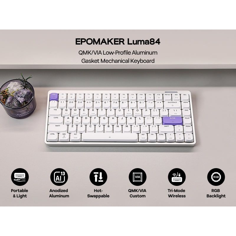 [พร้อมส่ง] EPOMAKER Luma84 (White Purple) Mechanical Keyboard | Gasket ...