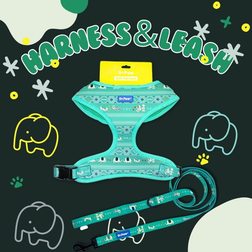 ชุดสายรัดอก + สายจูง ลายช้าง สำหรับหมาใหญ่ก็ใส่ได้! Elephant Parade ...