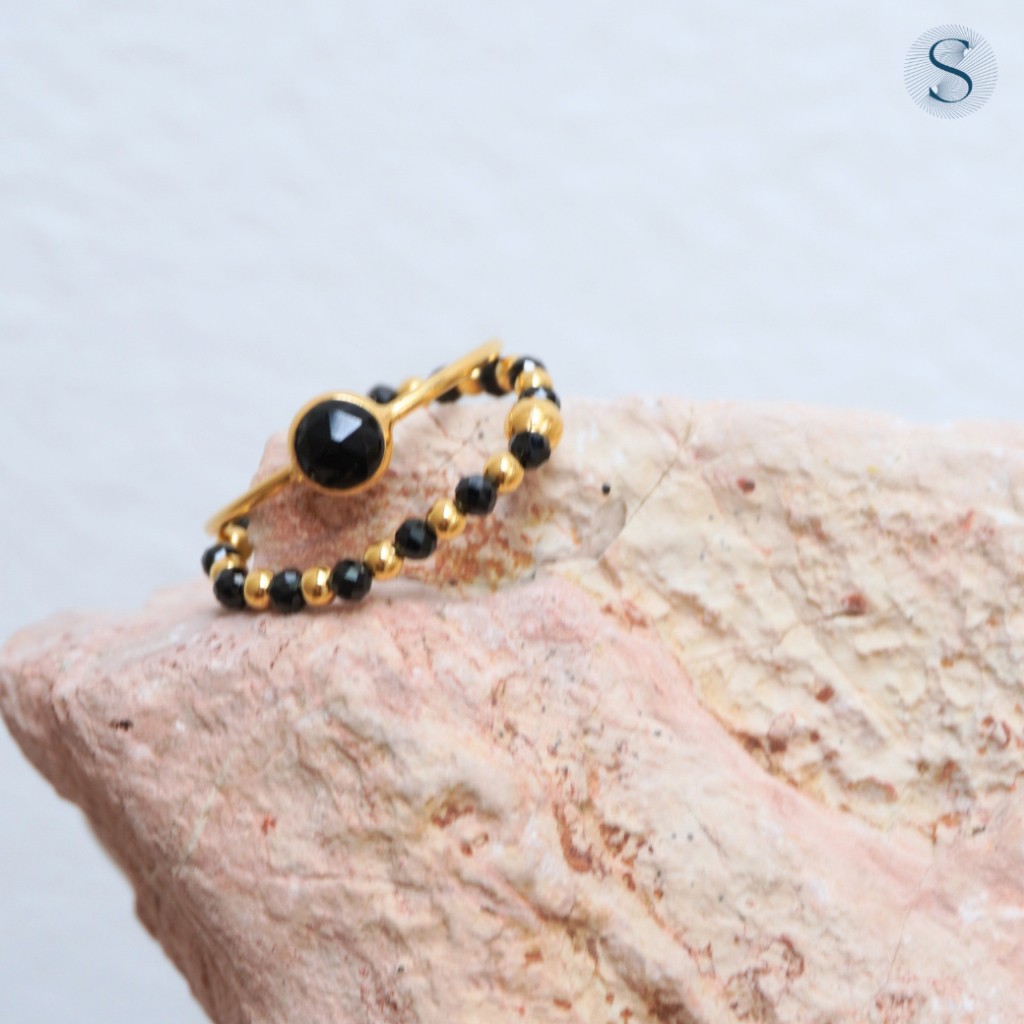 Sookjit Humble collection แหวนพลอยคู่ Black spinel เงินแท้ชุบทอง 18k มีไซส์ขนาดตามนิ้ว | Shopee ...