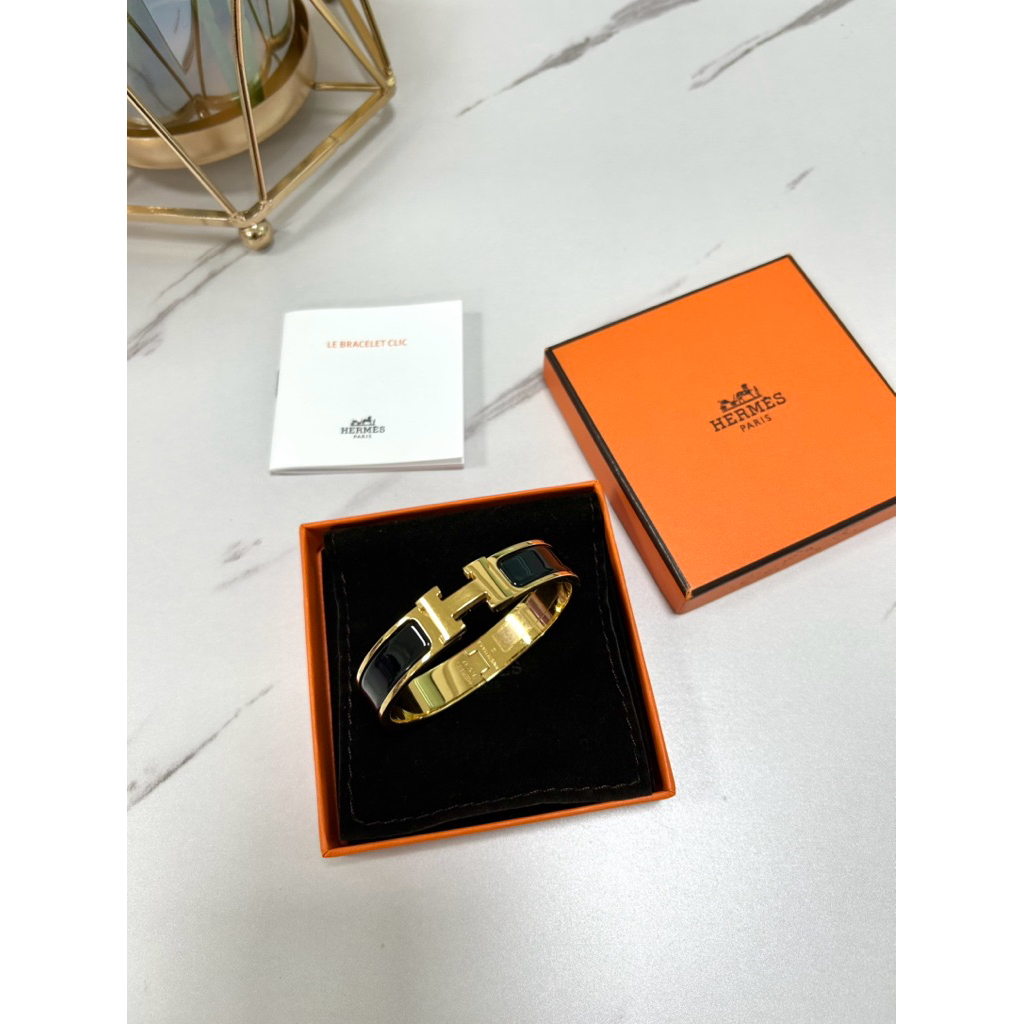 กำไล Hermes clic H สีดำ(ทอง) ไซส์ PM แท้1000% ส่งจากไทย | Shopee Thailand