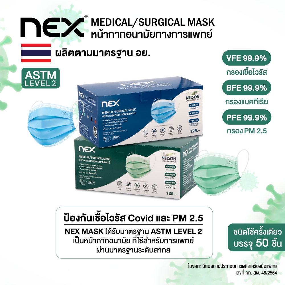 NEX MASK หน้ากากอนามัยทางการแพทย์ หน้ากากอนามัย 3 ชั้น ป้องกันฝุ่นละออง ...