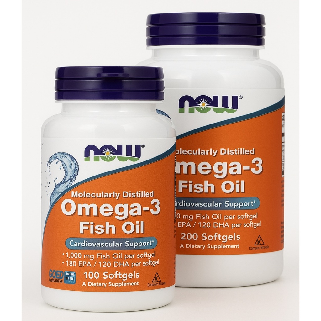 Omega 3 Fish Oil 1000 mg 180 EPA / 120 DHA 100 / 200 Softgels NOW โอเมก้า น้ำมันปลา สมอง จดจำ ...