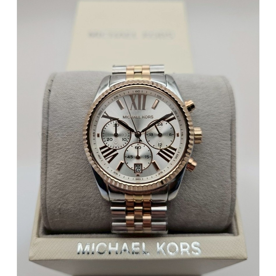 MICHAEL KORS Lexington Chronograph Tri Tone Silver Dial Watch MK5735 ...