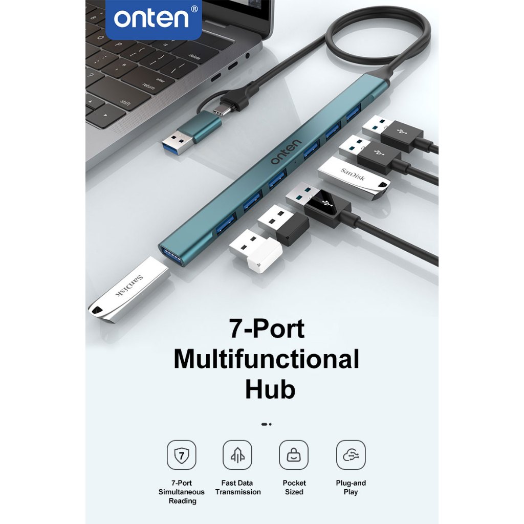 Onten UCA-9702 2in1 USB Hub Type C 7 Port Hub USB2.0 USB3.0 | Shopee Thailand