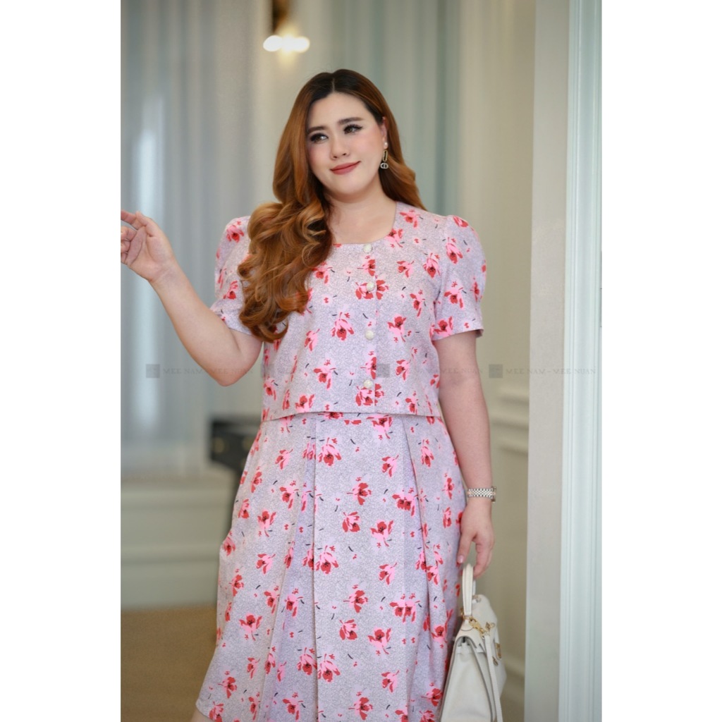 SSD122 เซตกระโปรงดอกส้ม เสื้อผ้าพลัสไซส์ Plussize Fashion ชุดคนอ้วน แฟชั่นสาวอวบ | Shopee Thailand
