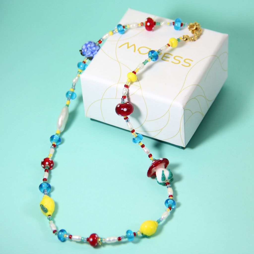 Moress Capri Necklace สร้อยคอลูกปัดเเก้วเเละมุกเเท้ สามารถปรับไชสได้ ...