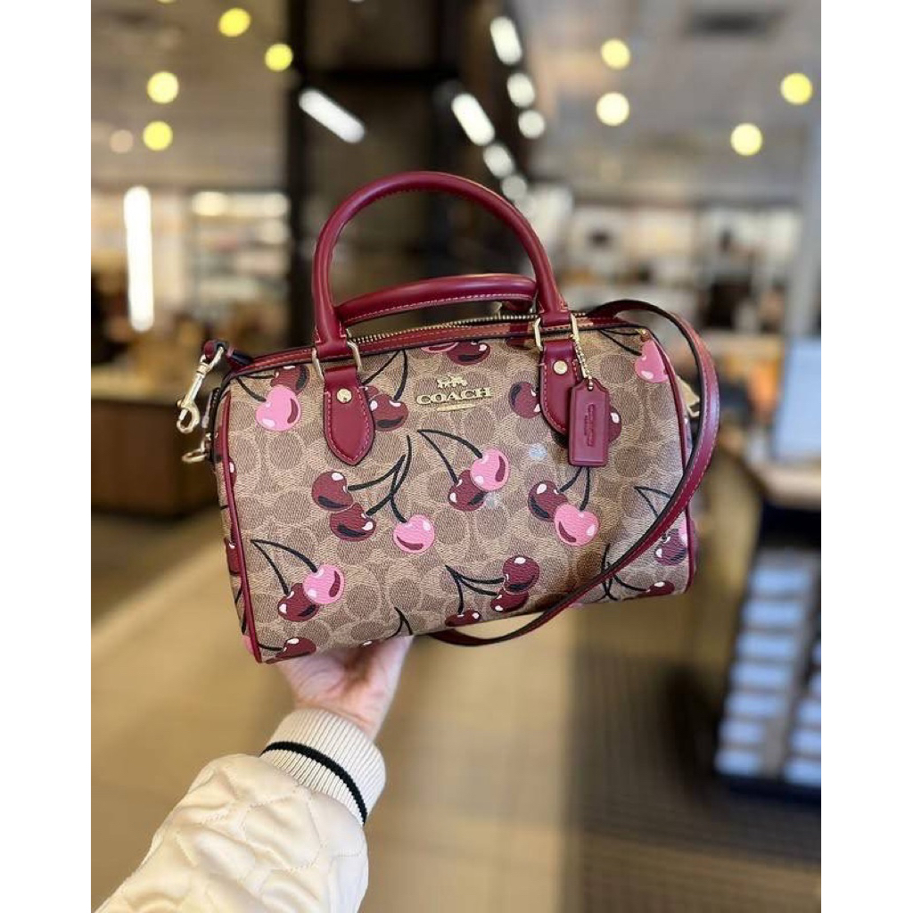 สด - ผ่อน Coach Rowan Satchel Bag In Signature Canvas With Cherry Print ...