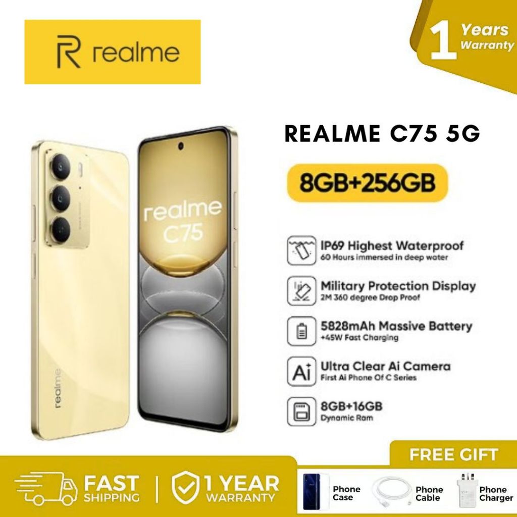 Realme C75 (8GB+256GB)| Chipset MTK Helio G92 Max กล้องชัด 50MP+Flickerกันน้ำกันฝุ่น IP69 ...