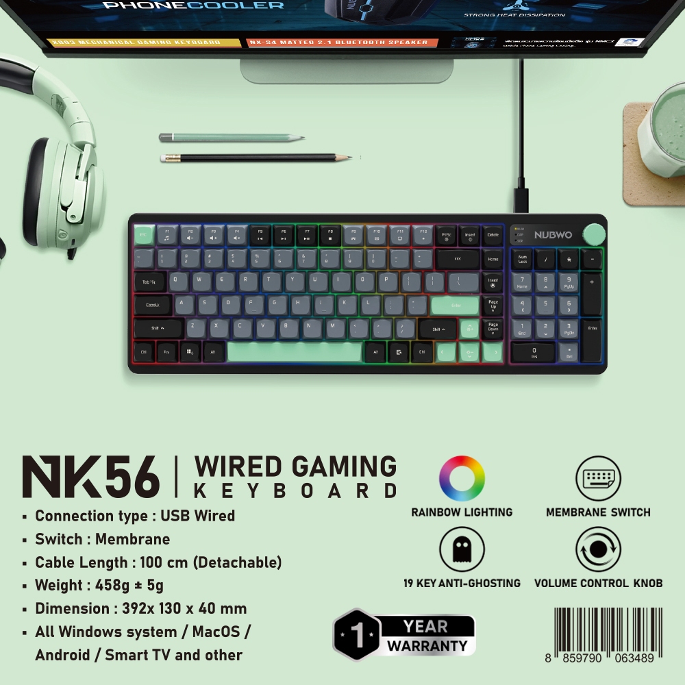 Nubwo NK-56 Keyboard Gaming Membrane Switch คีย์บอร์ดเกมมิ่ง มีภาษาไทย ...