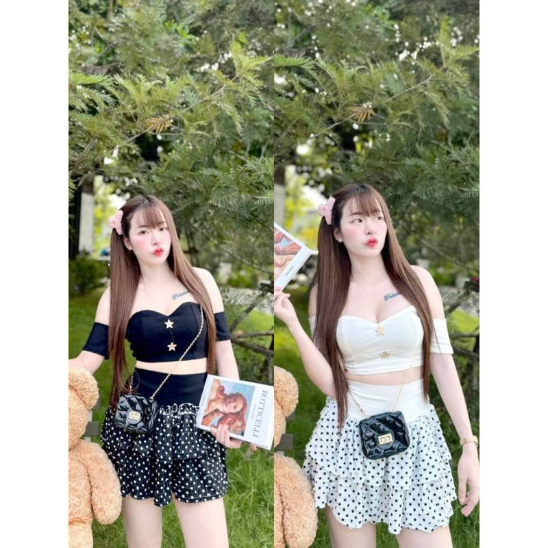 Phapassz - เซท3ชิ้น เกาะอกเปิดไหล่ กระโปรงระบายชั้น ทรงสวยสุดสไตล์สาวเวียดนาม Khnes | Shopee ...