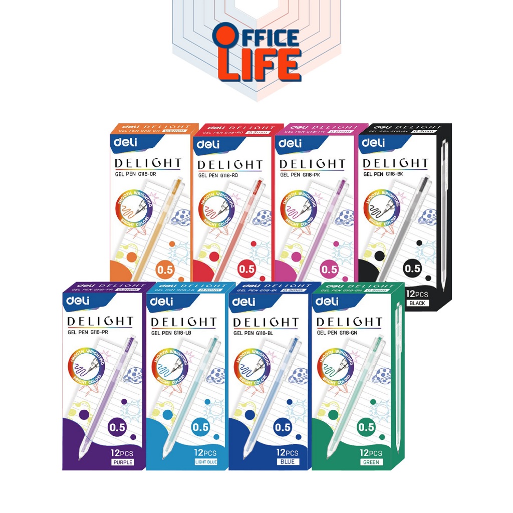 Deli เดลิ ปากกา ปากกาสีตามด้าม 8 สี รุ่น G-118 ขนาดหัว 0.5mm ( 12 ด้าม ...