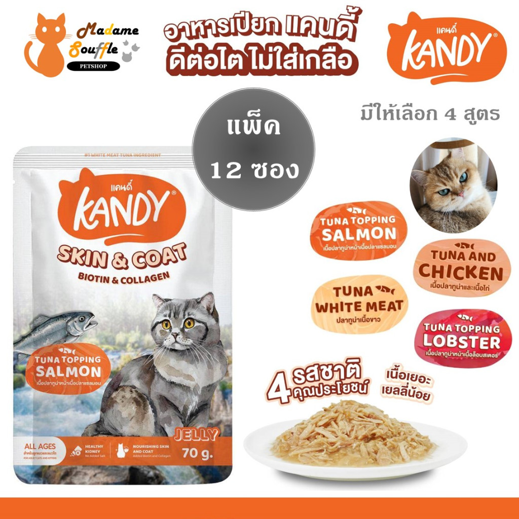 KANDY อาหารแมวแบบเปียกในเยลลี่ [แพ็ค 12 ซอง] มีให้เลือก 4 รสชาติ ...