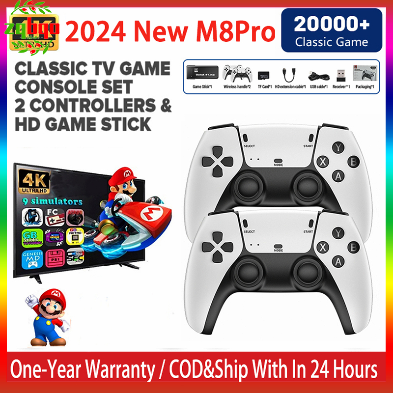 PlayStation เกม stick 4k M8/M8 Pro เครื่องเล่นวิดีโอเกมตัวควบคุมไร้สายแบบคู่สติ๊ก4K เกม20000 ...