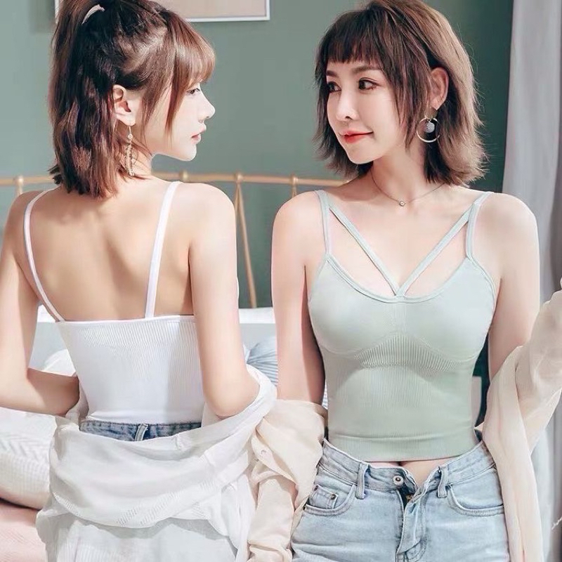 เสื้อสายเดี่ยว ทรงสปอร์ตบรา มีฟองน้ำในตัว กระชับสัดส่วน 1926# | Shopee Thailand