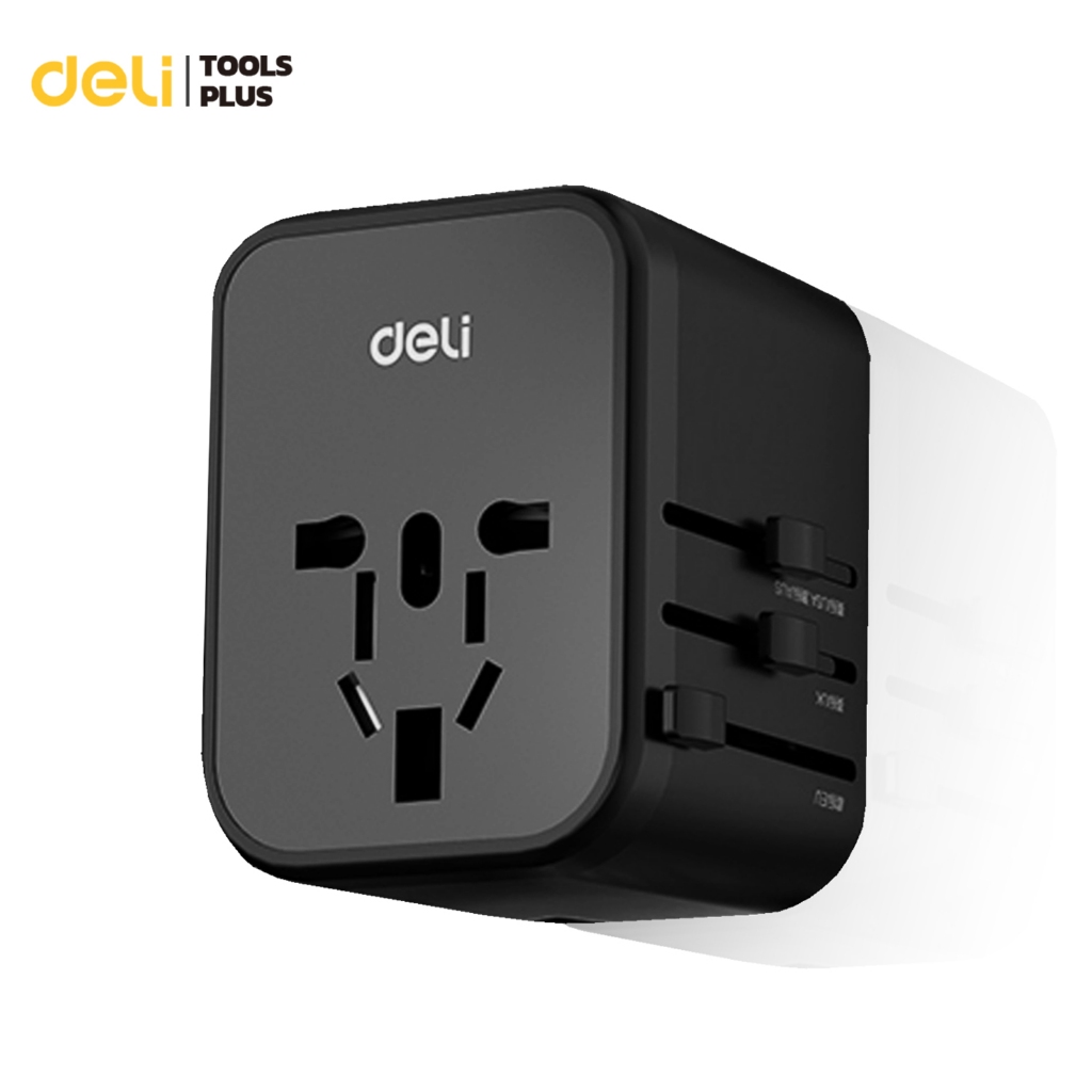 Deli หัวแปลงปลั๊ก ปลั๊กแปลง ชาร์จต่างประเทศ USB TypeC สำหรับเดินทาง ...