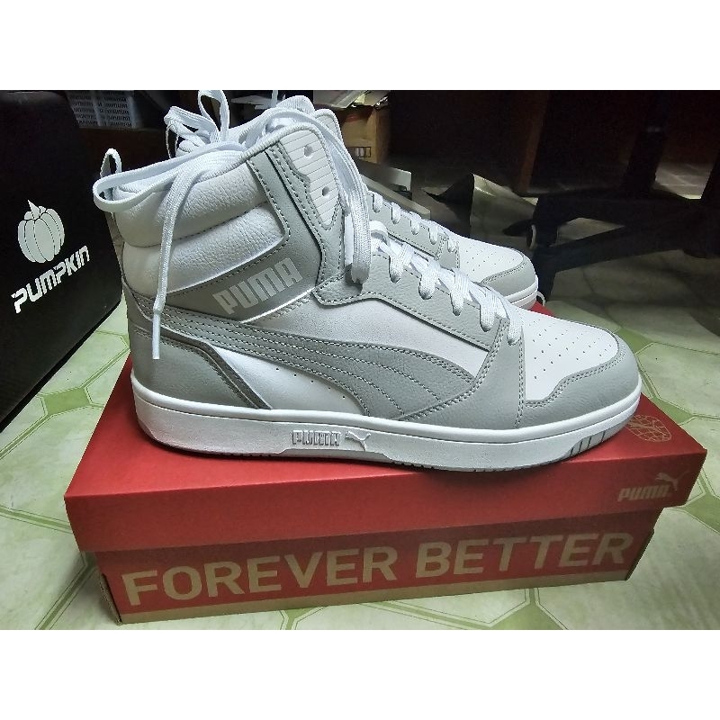 Puma Basics Rebound สีขาวเทาและสีเทาดำ ไซด์Uk9 | Shopee Thailand