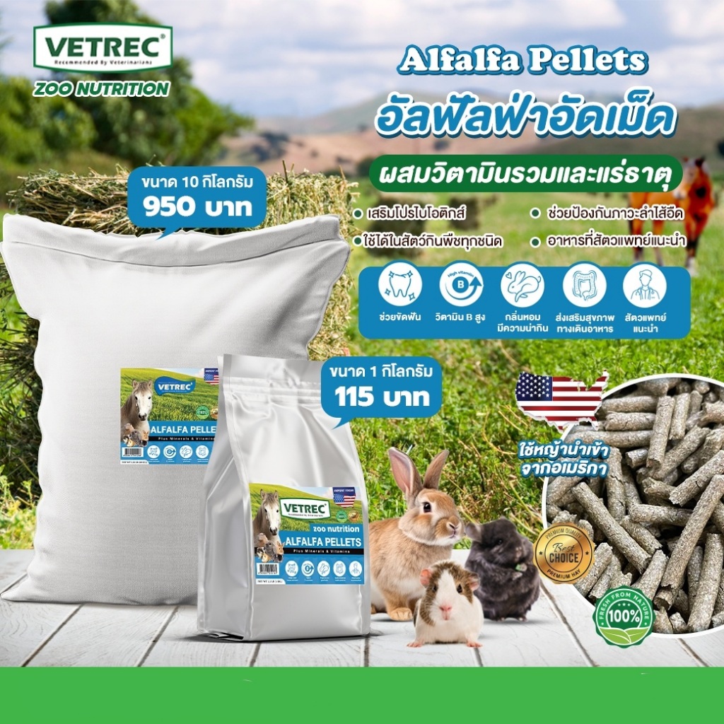 Vetrec Zoo Nutrition Alfalfa Hay Pellets หญ้าอัลฟัลฟ่าอัดเม็ด ผสม ...