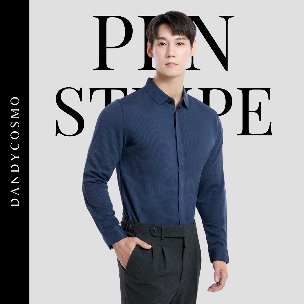 เสื้อเชิร์ต Limited Premium รุ่น Pen stripe hidden button shirts DANDY COSMO | Shopee Thailand