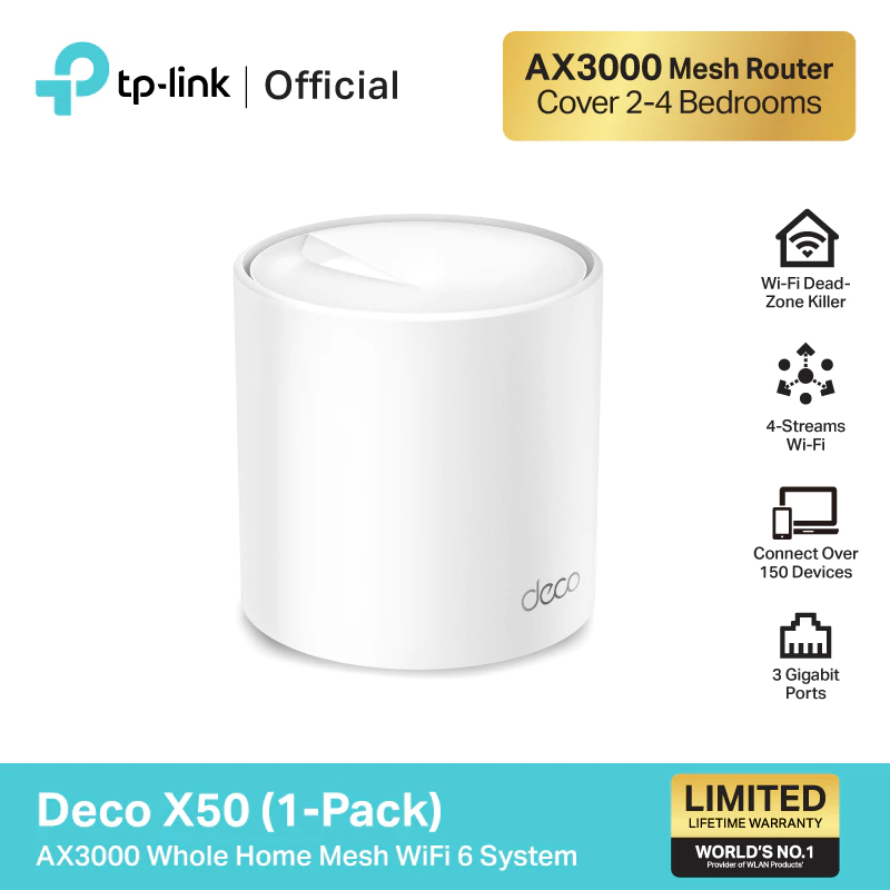 TP-Link Deco X50 (1-pack) AX3000 Whole Home Mesh WiFi 6 System | Shopee ...