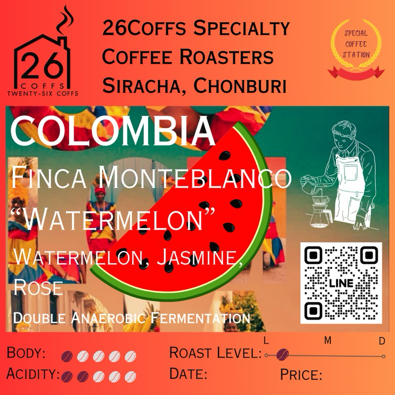 เมล็ดกาแฟ โรงคั่ว 26Coffs Cooombia Monteblanco Watermelon (Single ...