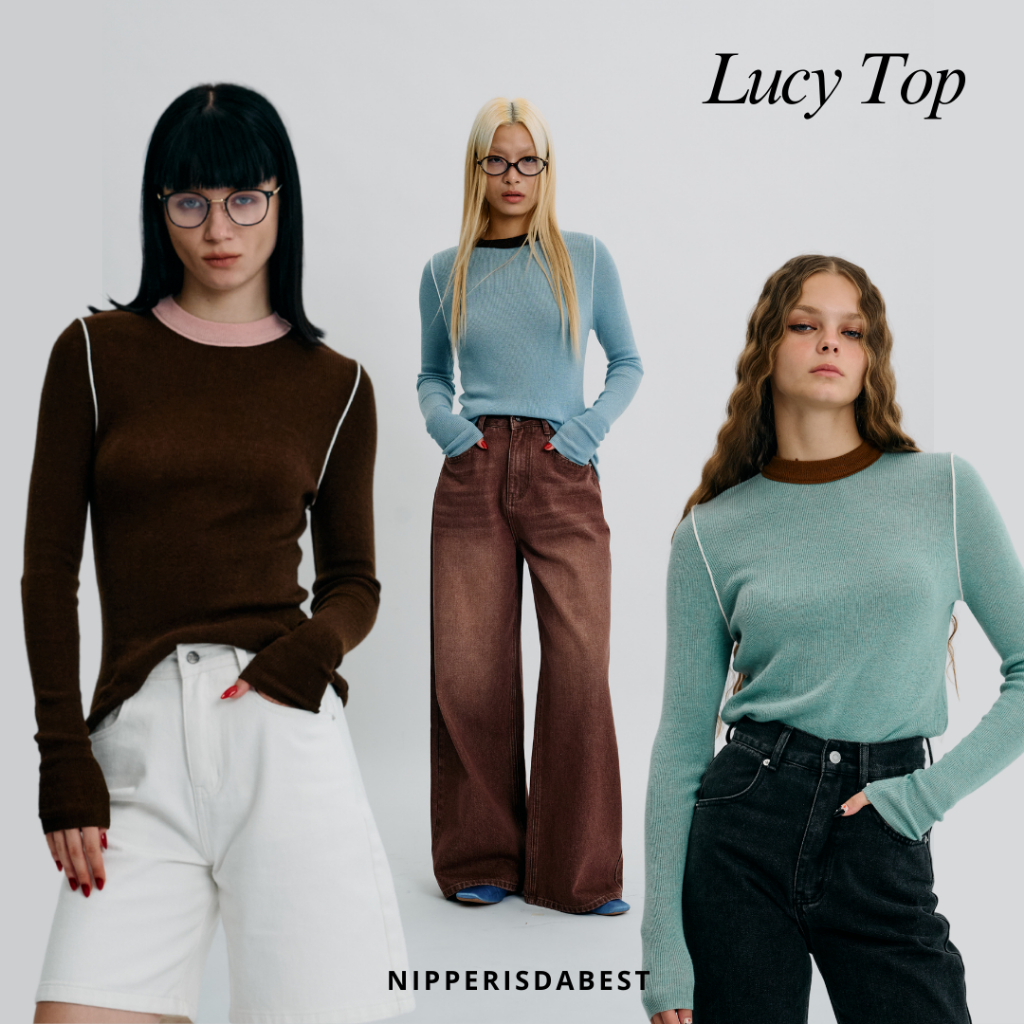 NIPPERISDABEST เสื้อรุ่น Lucy top แขนยาว แต่งตะเข็บสี คอกลม | Shopee ...