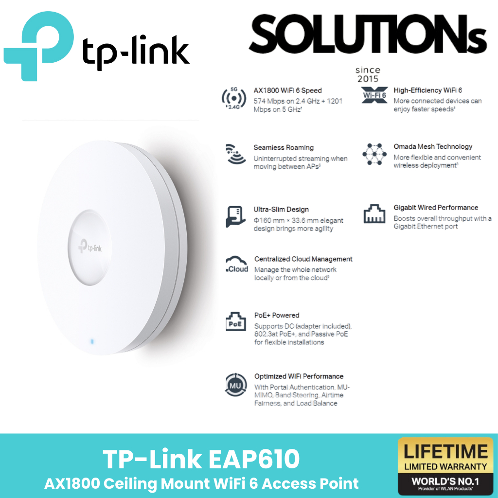 TP-Link EAP610 AX1800 Wireless Dual Band Ceiling Mount WiFi 6 Access ...