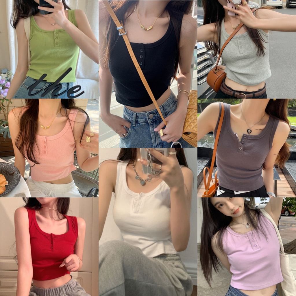 เสื้อสายเดี่ยว เสื้อกล้ามเซ็กซี่ ผ้าฝ้ายเเขนกุด ใส่กระดุมอก สายฝอ เเท่ๆ ...