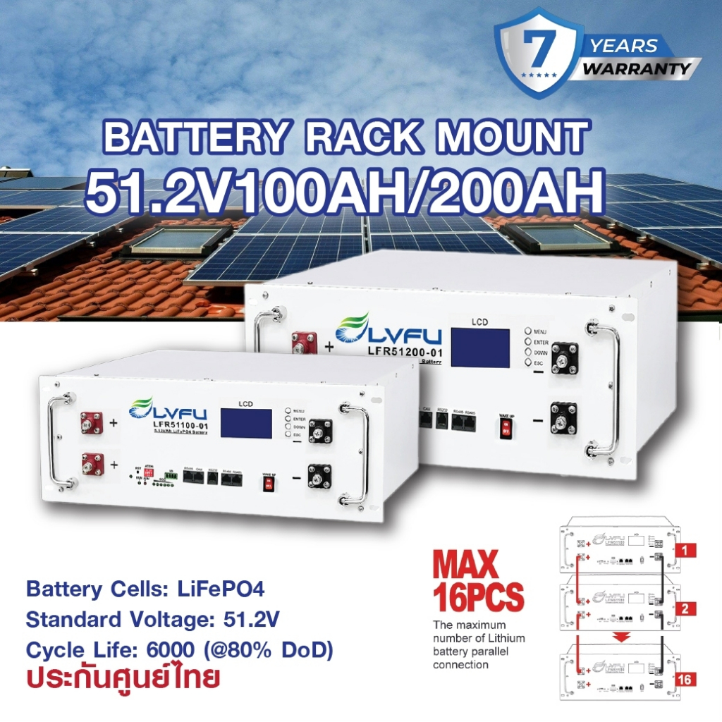 LVFU 51.2V 100AH / 200AH Mounted LiFePO4 battery สำหรับ Inverter รับ ...
