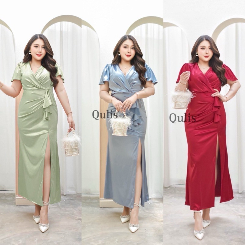 Janny เดรสสาวอวบ Bigsize Plussize XXL ชุดออกงาน ชุดราตรี ผ้าซาติน | Shopee Thailand