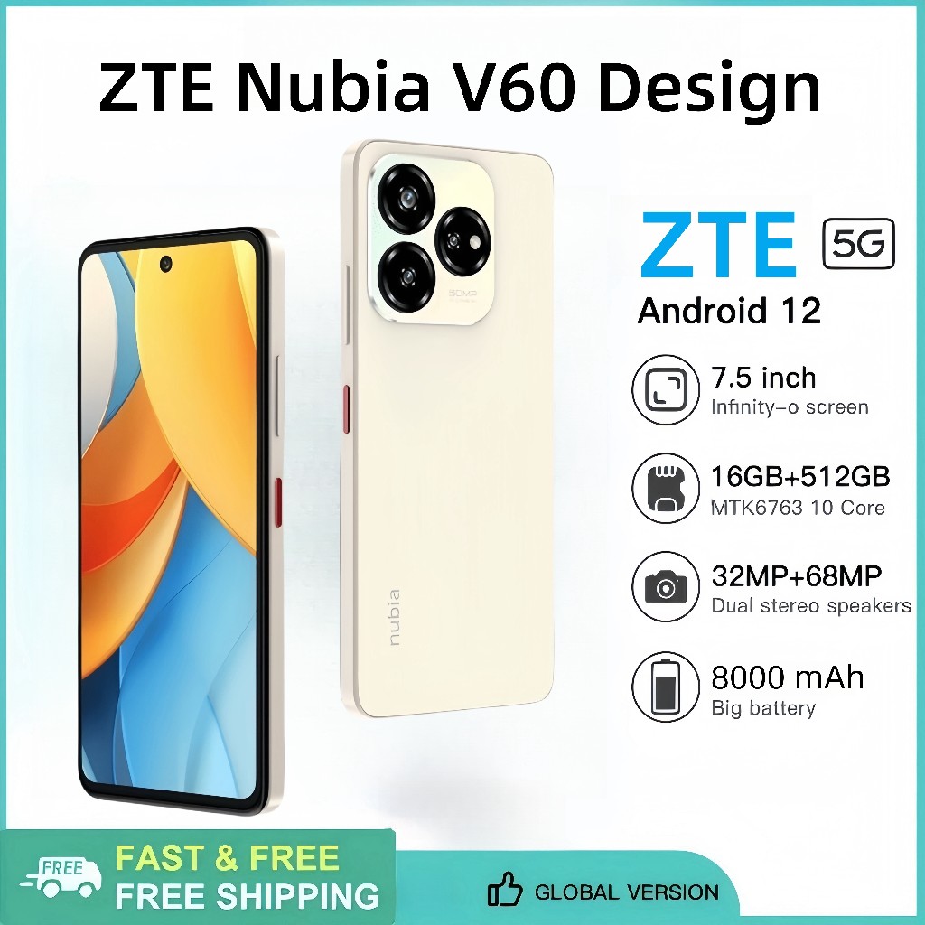 ZTE Nubia V60 Design ROM 512GB หน้าจอ 7.5" HD+ 90Hz กล้อง 32MP+68MP แบต ...