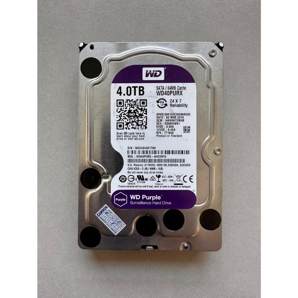 ฮาร์ดดิส เสียสำหรับเอาไปเป็นอะไหล่ งานตกแต่ง WD PURPLE 4TB (WD40PURX ...