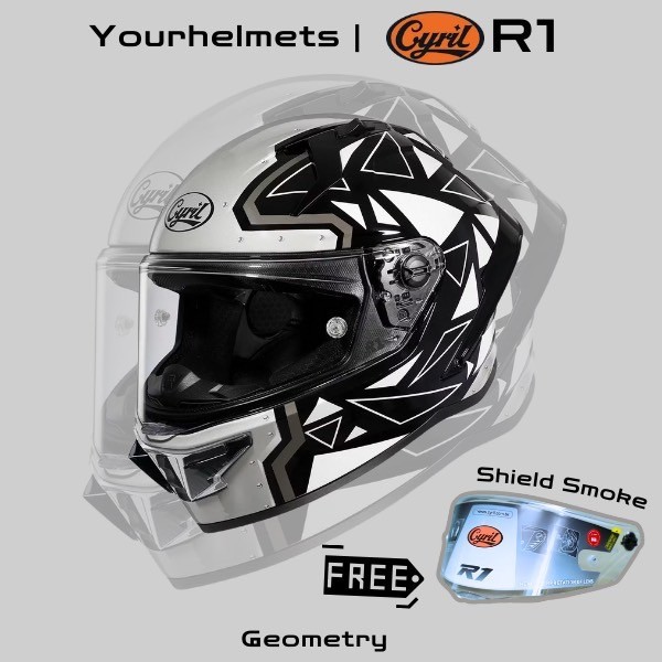 แถมฟรี!!! ชิลด์ SMOKE - หมวกกันน็อค Cyril R1 รุ่น Geometry #YourHelmets ...