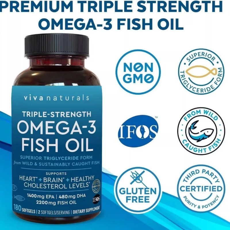 Viva Naturals Triple Strength Omega 3 Fish Oil Supplement 2500 mg Fish ...