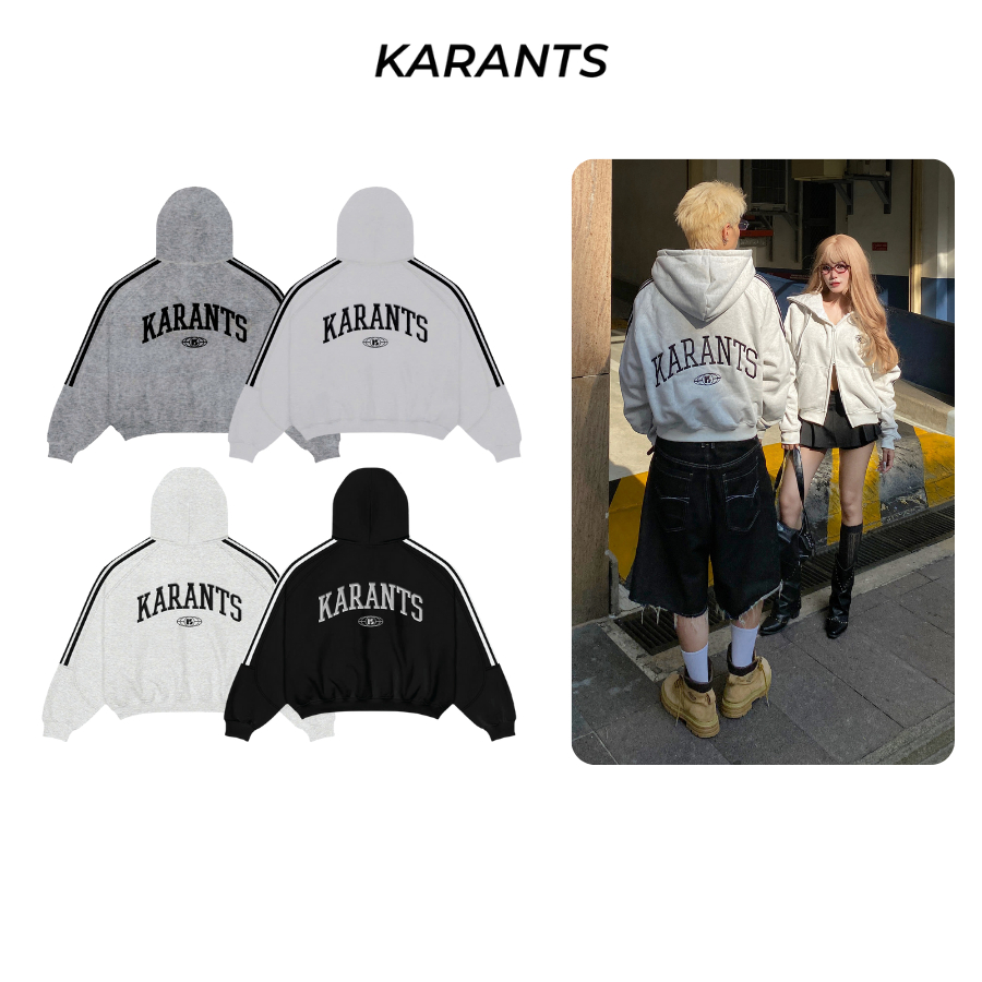 Karants แบรนด์นานาชาติ เสื้อฮู้ดดี้ซิปปัก ตกแต่งลายทาง ซิป 2 ทาง ...