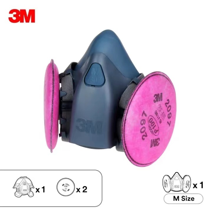 3M 7502+2097 หน้ากากป้องกันแก๊ส 3 ชิ้น ป้องกันสารกำจัดศัตรูพืชแบคทีเรีย ฟูม โลหะ งานเชื่อม ...