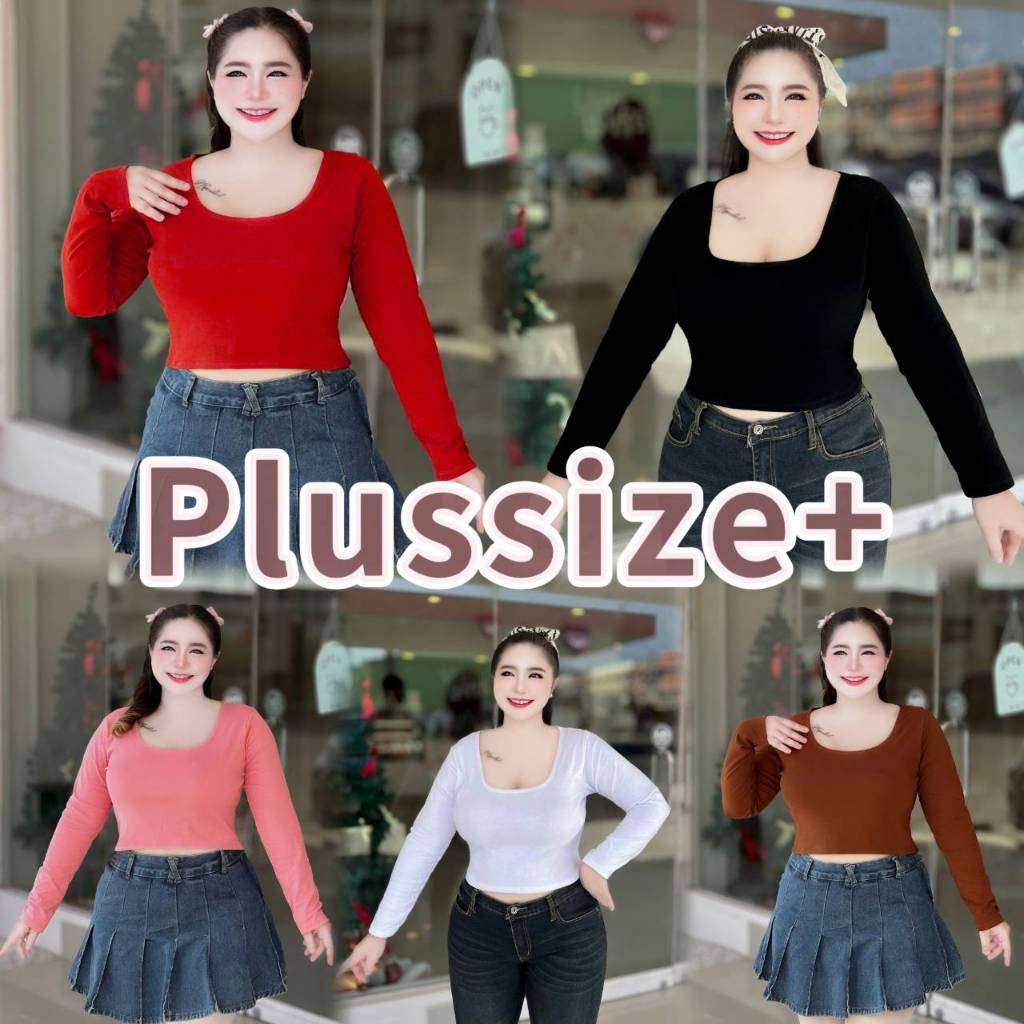 Plussize Crop เสื้อครอปเอวลอย แขนยาว คอยู อก40ถึง58นิ้ว | Shopee Thailand