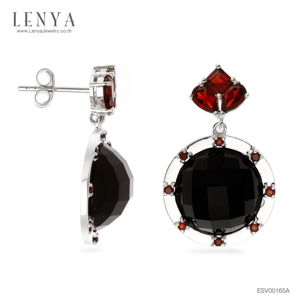 Lenya Jewelry ต่างหูเงินแท้ ดีไซน์เก๋ประดับด้วยนิล และโกเมน | Shopee ...