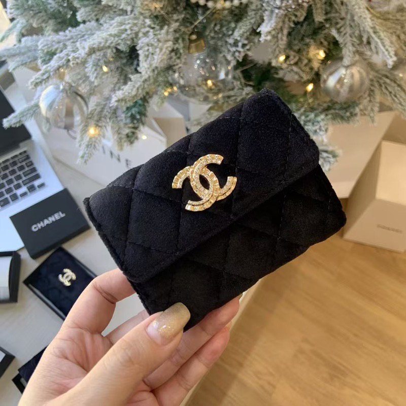 พร้อมส่ง ขายดี🔥 ⬛️ 𝗖𝗖 Quilted Velvet Wallet Black แท้💯💯 vip gift ...