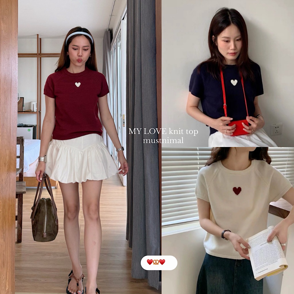 (พร้อมส่ง) My LOVE knit top เสื้อไหมพรมลายหัวใจ TP055 | Shopee Thailand
