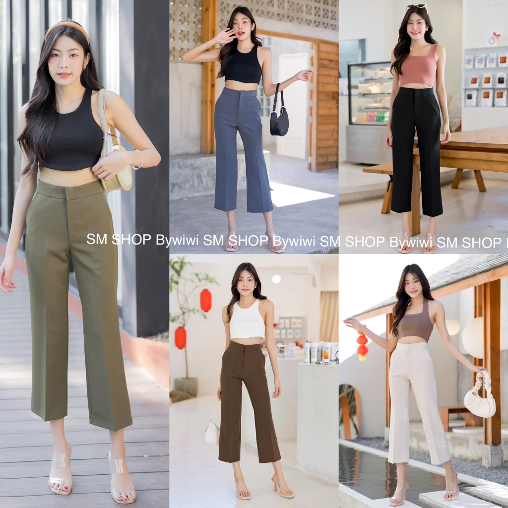 กางเกงขากระดิ่ง ตะขอหน้า ผ้าไอวี่ ผ้าเปเป้ S - 2XL ป้าย SMSHOP พร้อมส่ง | Shopee Thailand