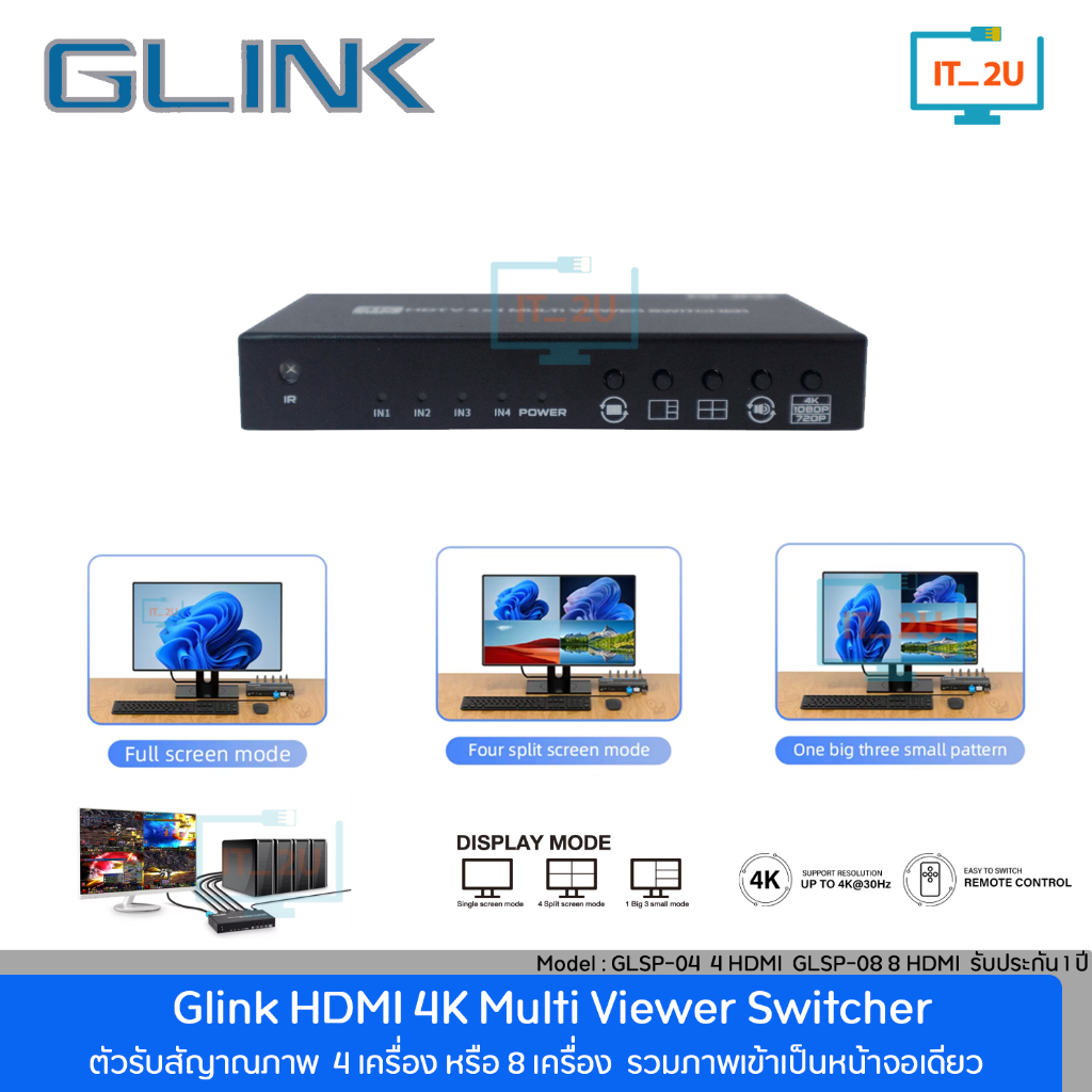 Glink GLSP-04/GLSP-08 HDMI Multi Viewer Switch 4K@30Hz กล่องรับสัญญาณ ...